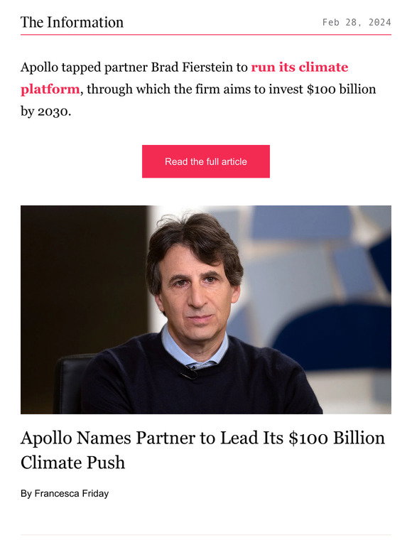 The Information: Exclusive: Apollo Names Partner to Lead Its $100 ...