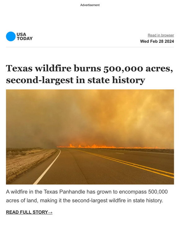 USA TODAY: Breaking: Texas Panhandle wildfire becomes second-largest in ...