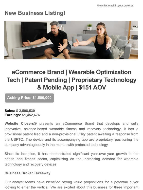 Website Closers: eCommerce Brand | Wearable Optimization Tech | Patent ...