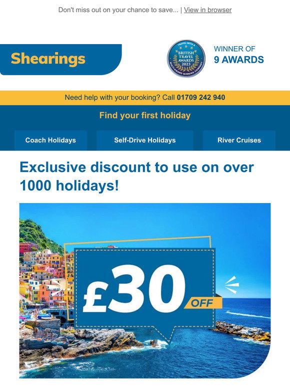 Shearings: Your exclusive discount! Save on your first holiday… | Milled
