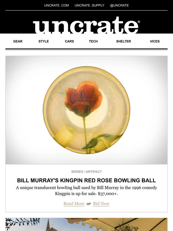 Uncrate: Bill Murray's Kingpin Red Rose Bowling Ball & more | Milled
