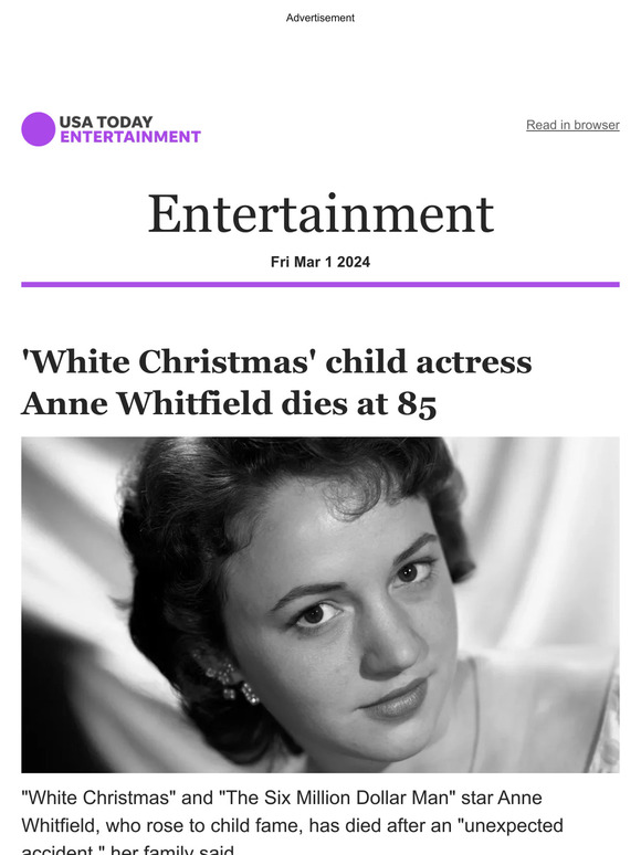 USA TODAY: Entertainment: 'White Christmas' child actress Anne ...
