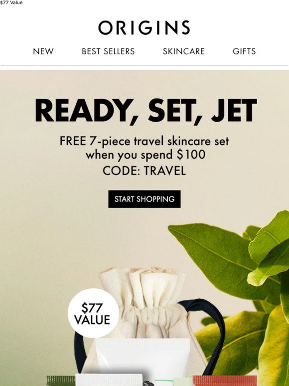 Origins: FREE Travel Set—6 Best Sellers (+ A Bag!) | Milled