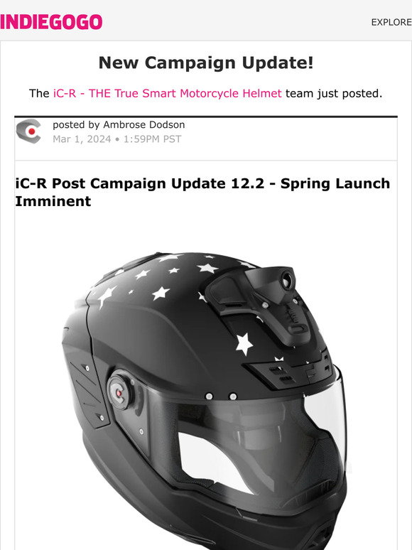 Indiegogo: 📢 Update #28 from iC-R - THE True Smart Motorcycle Helmet ...