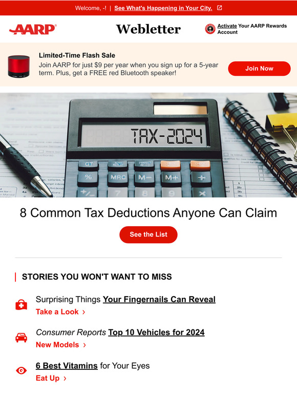 AARP: —, 8 Common Tax Deductions Anyone Can Claim | Milled