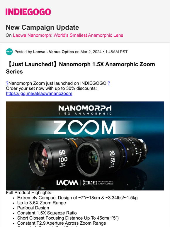 Indiegogo: 📢 Update #15 from Laowa Nanomorph: World's Smallest ...