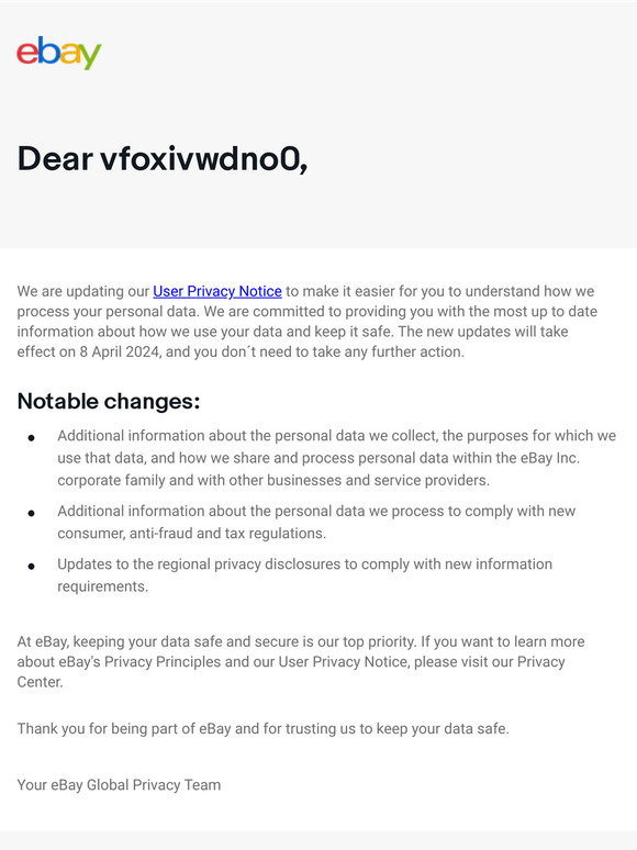eBay: Updates to our User Privacy Notice | Milled