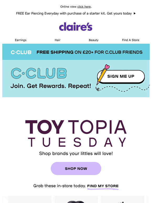 Claire's: Feeling like fun? It’s 🌈Toytopia Tuesday🌈 | Milled