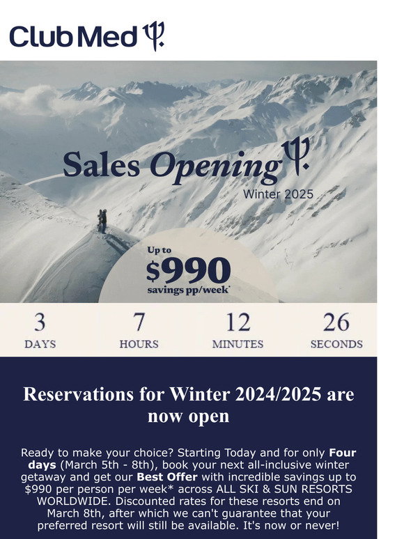 Club Med: Reservations for Winter 2024/2025 are now open! | Milled
