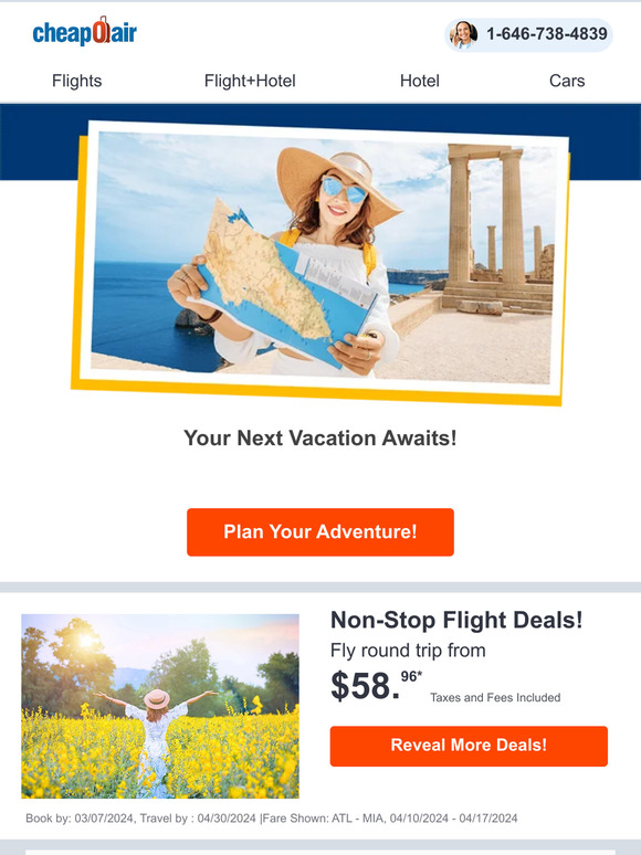 CheapOair: Non-Stop Flight Deals! Fly Round Trip from $58.96 | Milled