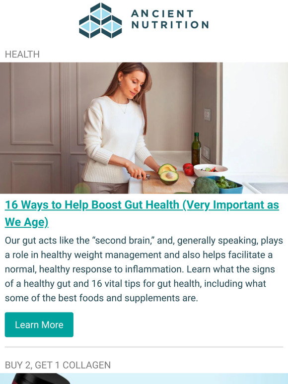 Ancient Nutrition: 16 Ways to Boost Gut Health & 12 Collagen-Boosting ...