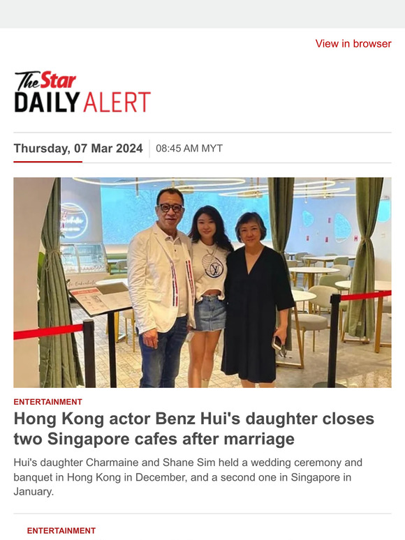 The Star: Hong Kong actor Benz Hui' s daughter closes two Singapore ...