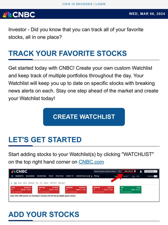 CNBC: Unlock More with CNBC: Create your customized Watchlist! | Milled