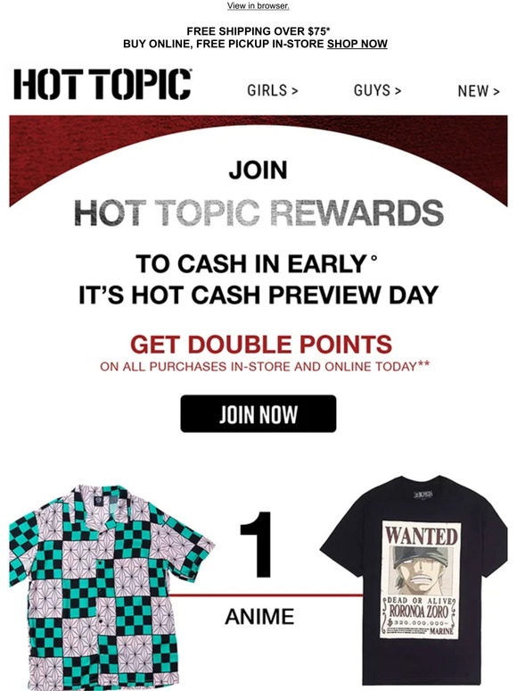 Hot Topic: 🥇 Join HT Rewards to use Hot Cash FIRST 🥇 | Milled