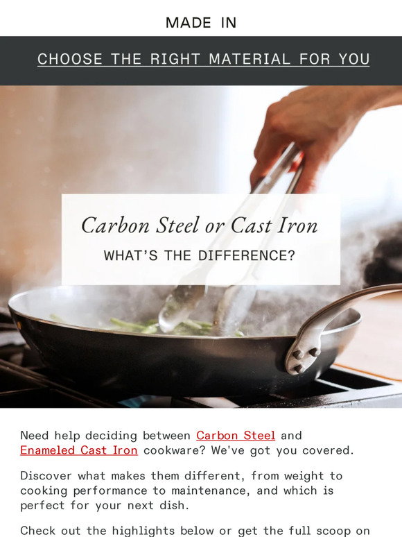 Made In: Carbon Steel vs. Cast Iron Cookware | Milled