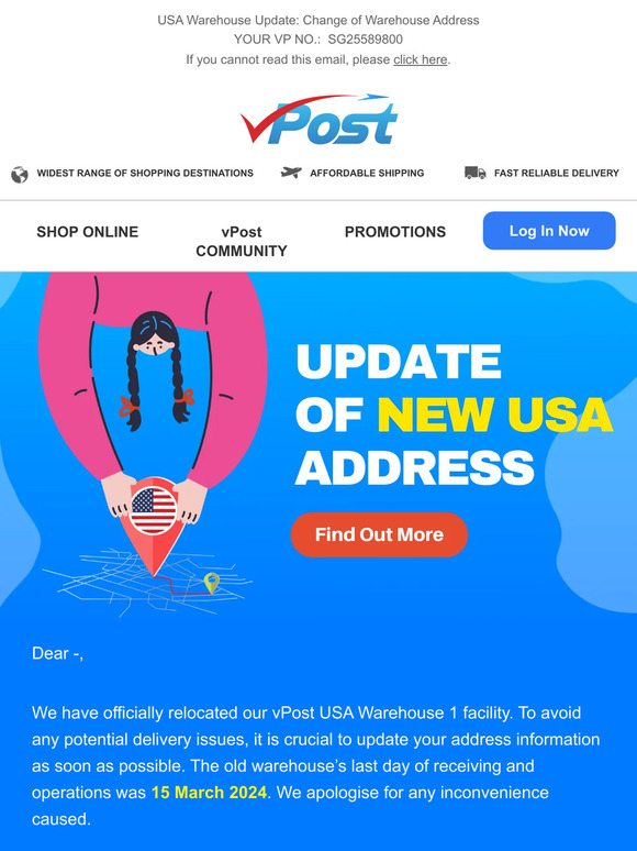 vPost: ⚠️Important: Update of New USA Warehouse 1 Address | Milled