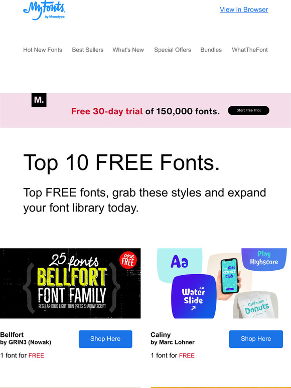 MyFonts: 10 FREE Fonts! | Milled