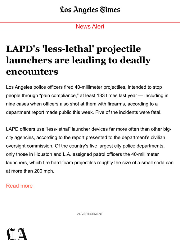 Los Angeles Times: LAPD's 'less-lethal' projectile launchers are ...