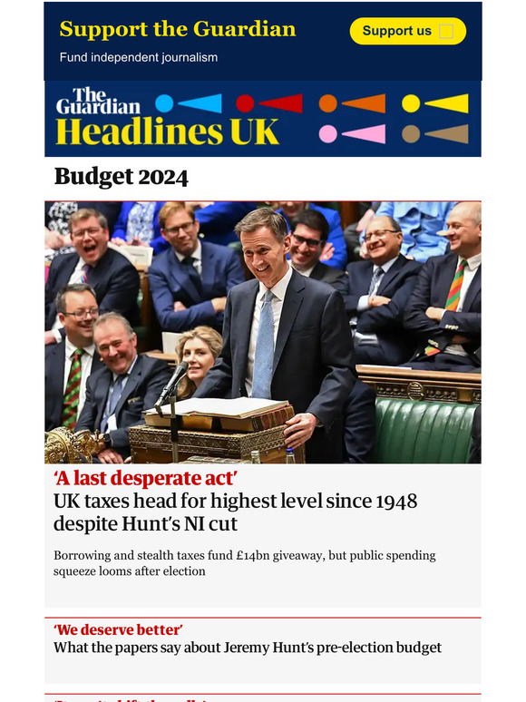 The Guardian: The Guardian Headlines: Budget 2024: UK taxes head for ...