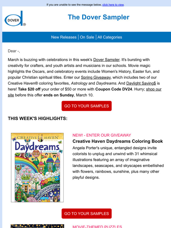 Dover Publications: Dover Sampler: Celebrations, Movie Magic + $20 Off ...