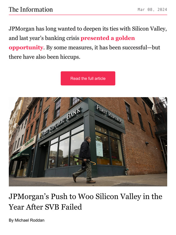 The Information: Exclusive: JPMorgan’s Push to Woo Silicon Valley in ...