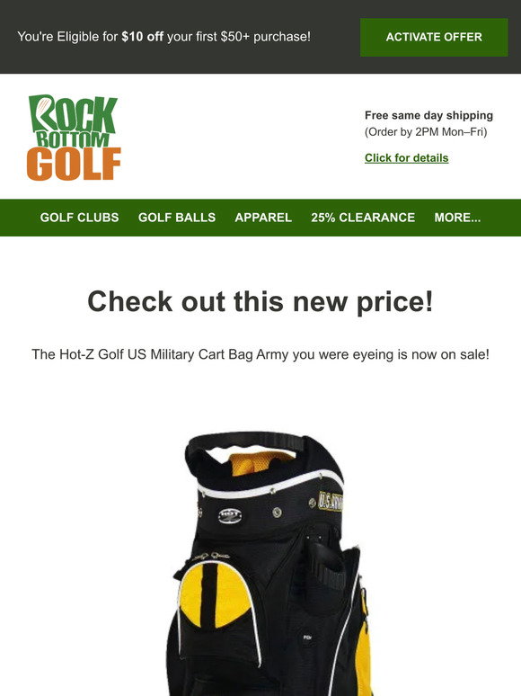 Rock Bottom Golf: 💲 Price drop! The Hot-Z Golf US Military Cart Bag ...