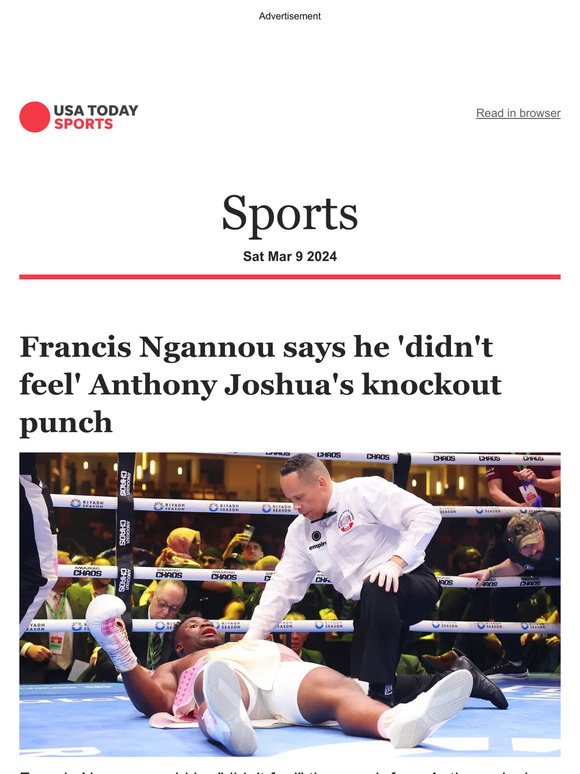 USA TODAY: Francis Ngannou says he 'didn't feel' Anthony Joshua's knockout punch | Milled