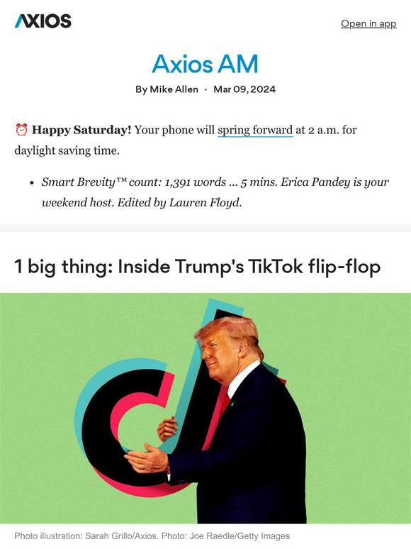 Axios: 🤔 Axios AM: Trump's TikTok flip-flop | Milled