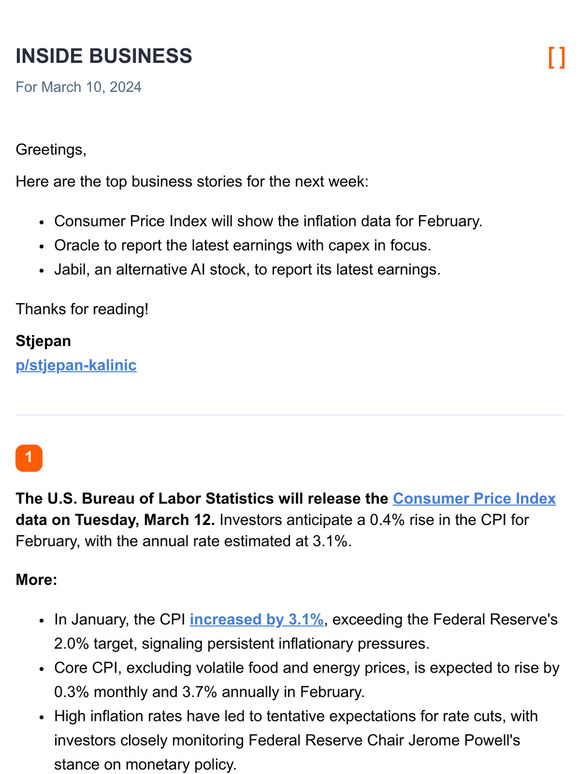 Inside: CPI to show the latest inflation numbers / Oracle to report on ...