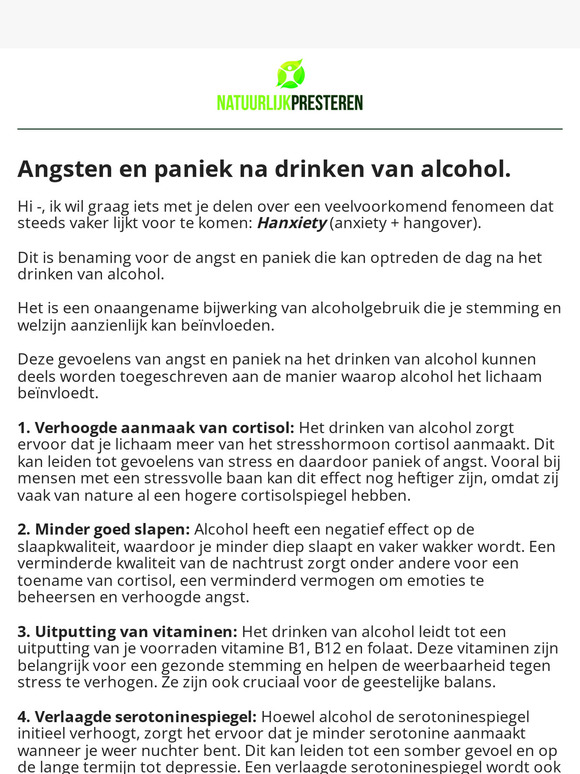 Natuurlijk Presteren: Onrustig en Angstig de Dag na Alcohol: Wat kun je ...