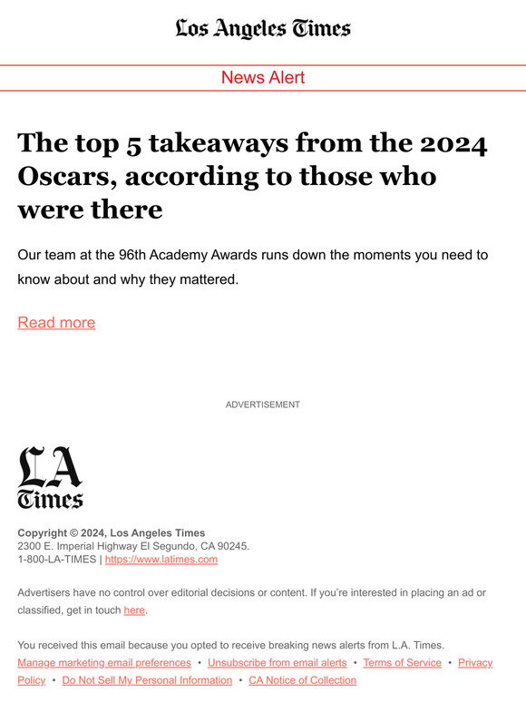 Los Angeles Times: 5 big takeaways from the 2024 Oscars | Milled
