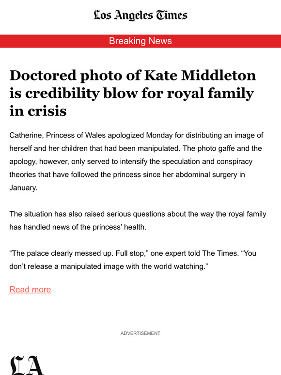 Los Angeles Times: Doctored photo of Kate Middleton is credibility blow ...