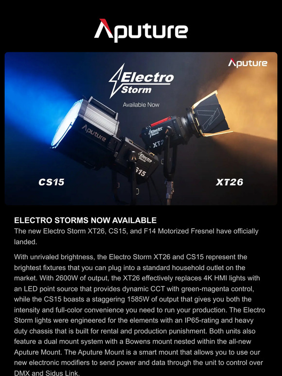 Aputure: Unmatched Versatility: The Electro Storm XT26, CS15, and F14 ...