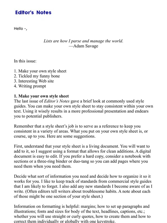 Writers Helper: Make your own style guide: Editor's Notes #412 | Milled