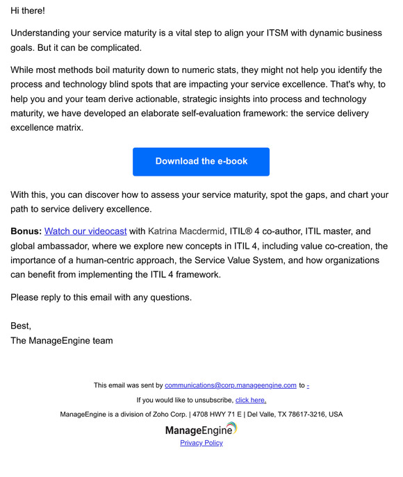 ManageEngine: [Exclusive e-book] The service delivery excellence matrix ...