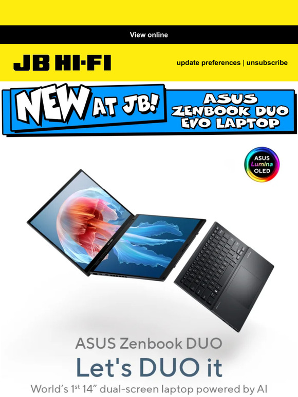 JB Hi-Fi: New at JB: Asus Zenbook Duo EVO 14" 3K OLED Laptop | Milled