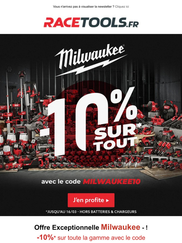 Racetools: Bon Plan Racetools -10% sur toute la gamme Milwaukee | Milled