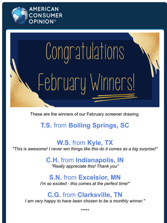 Acop.com: Congratulations to our February Screener Drawing Winners ...