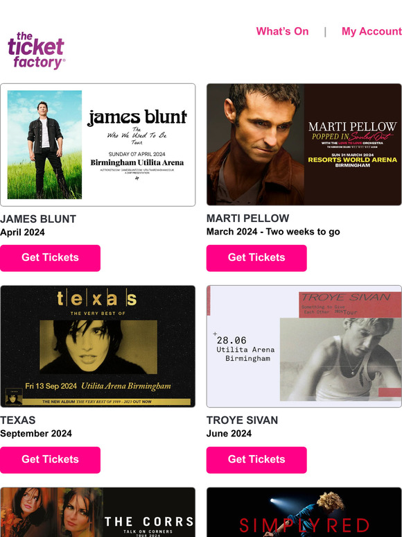 The Ticket Factory: James Blunt, Marti Pellow, Texas, Troye Sivan ...