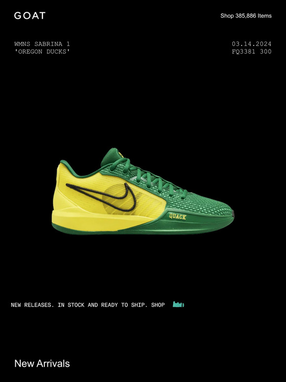 GOAT: [SEED] Just Dropped: Wmns Nike Sabrina 1 'Oregon Ducks' | Milled