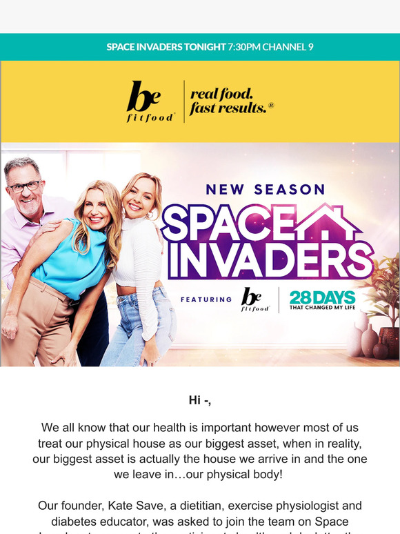 Be Fit Food: Watch us on Space Invaders tonight on Channel 9 - 28 Days ...