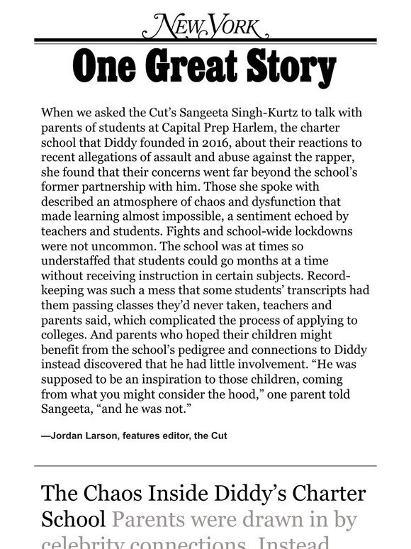 The Cut: ‘The Chaos Inside Diddy’s Charter School,’ by Sangeeta Singh ...