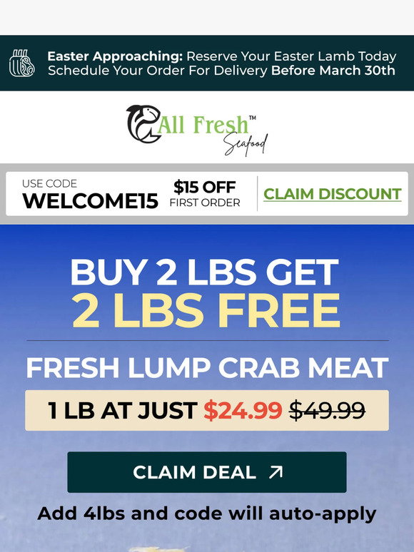 All Fresh Seafood: Buy 2 Get 4 Lbs of Fresh lump Crab meat 🦀 | Milled