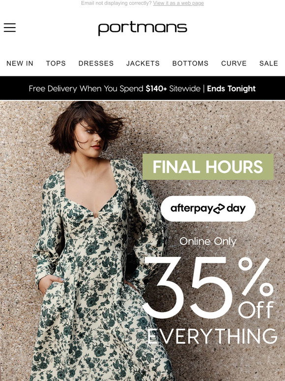 Portmans: Final Hours! 35% Off Everything + 40% Off All Dresses With ...