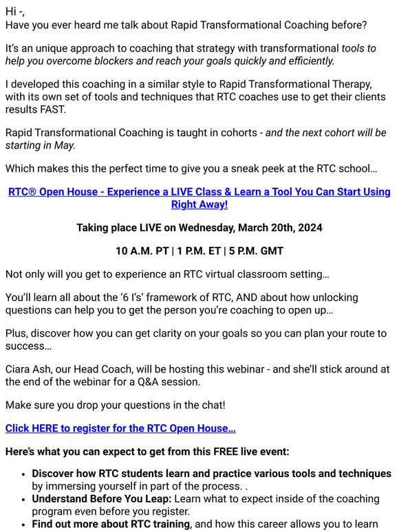 Marisa Peer (US & CA): [Invitation] RTC School Open House! Experience a ...