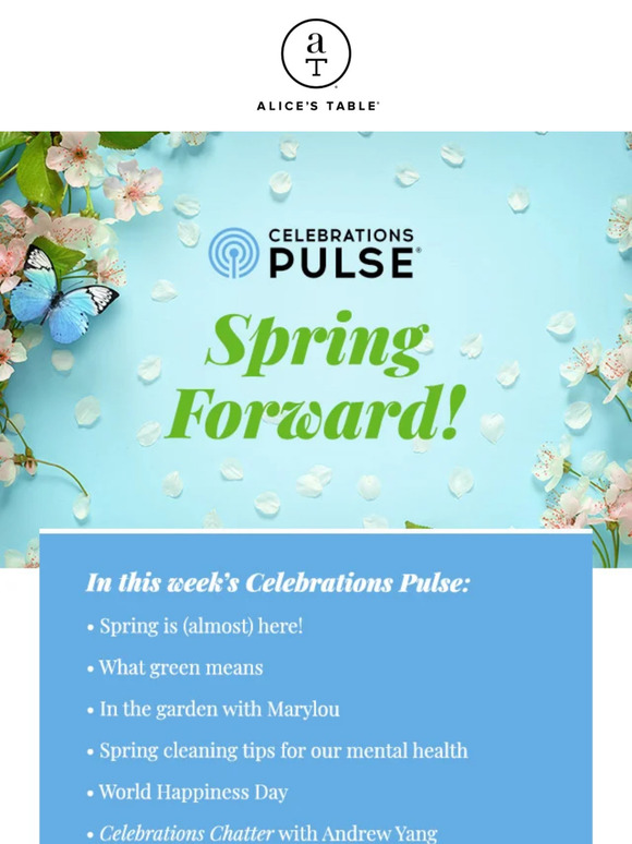 Alice's Table: Welcome to Spring, the Season of Renewal | Milled