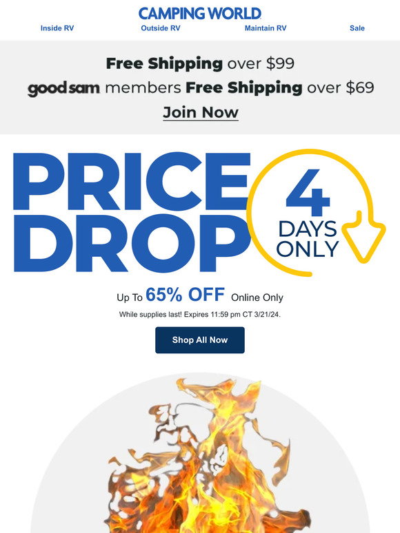 Camping World: Price Drop - Up to 65% off Chairs, Fire Pits, Coolers ...
