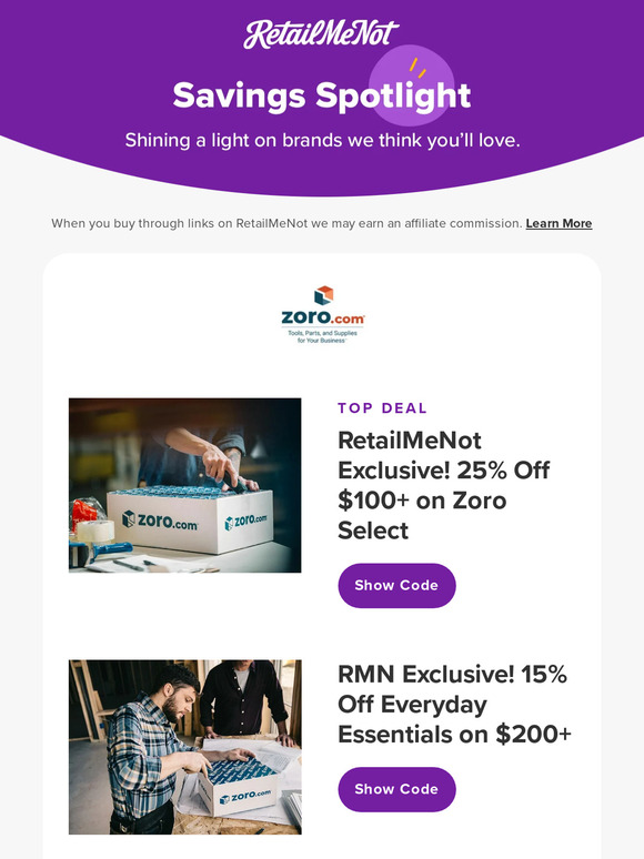 RetailMeNot: 🧰 Zoro Tools: Exclusive 25% Off $100+ + 7% Cash Back ...