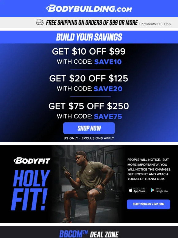 Bodybuilding.com (global): 💪 Build Your Savings! + Pro-Pump Chest ...