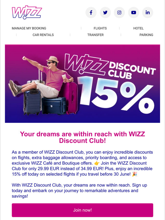 Wizz Air: Join WIZZ Discount Club today! | Milled